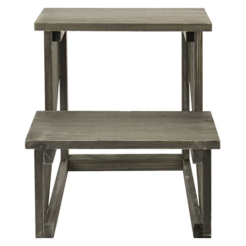 MyGift 2 Tier Rustic Dark Gray Solid Wood Desk Organizer Display Shelf, Farmhouse Style Tabletop Storage Shelves Home Decoration Rack