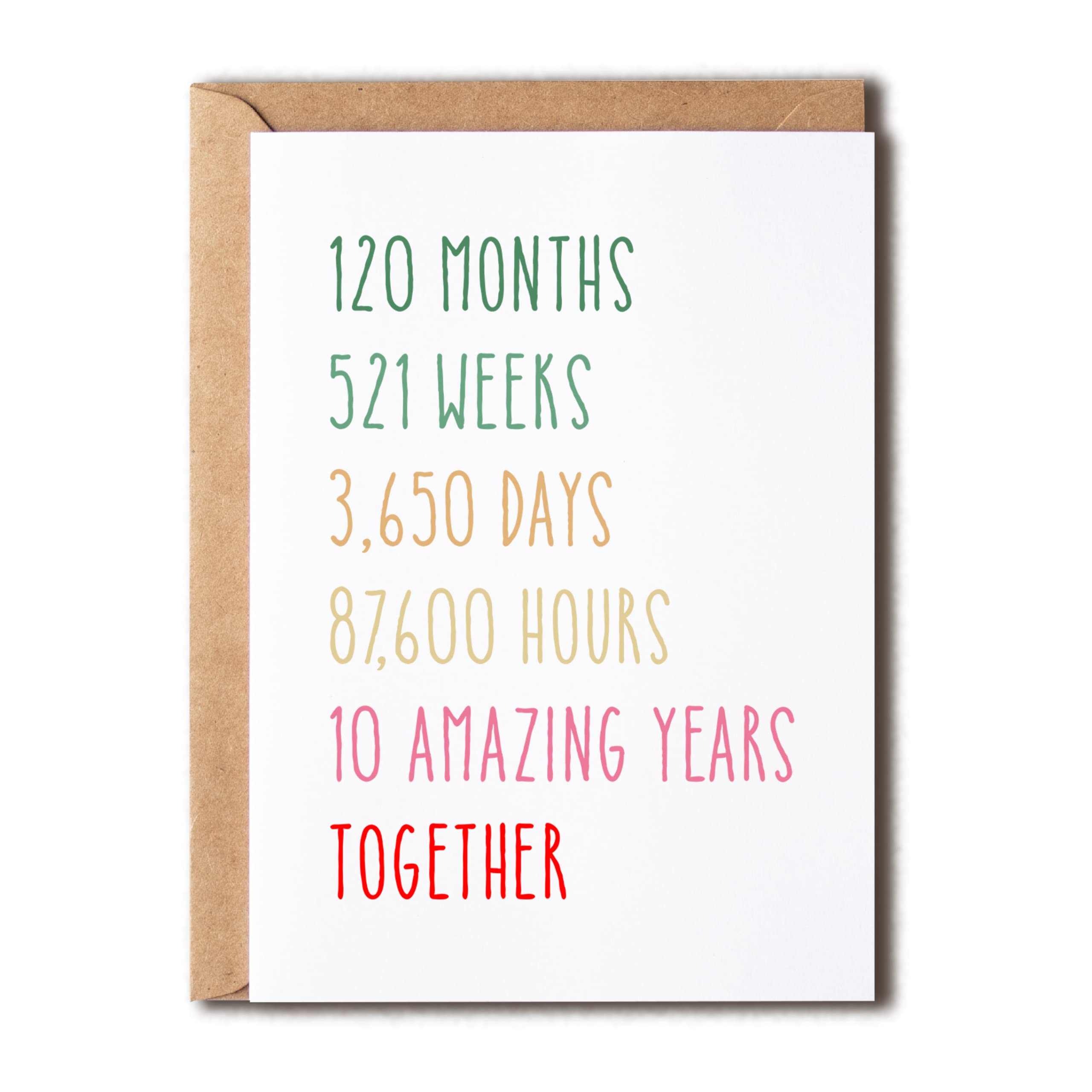 LillaGifts 10Th Anniversary Card - Funny 10 Years Wedding Anniversary Card - Tenth Anniversary Card For Him Her - Gift Perfect For Husband Wife,5 x 7 inches