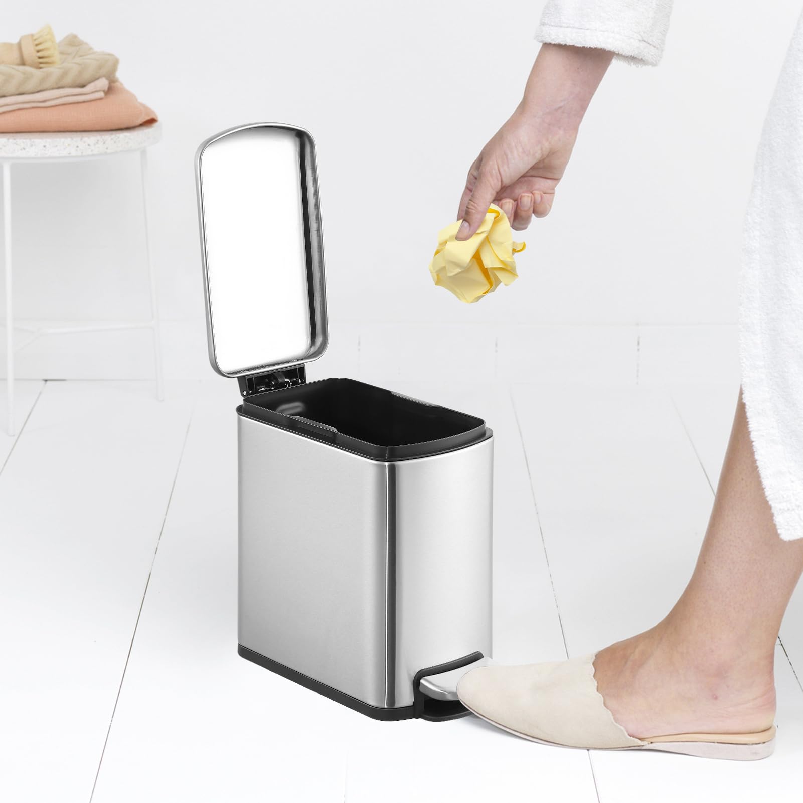 GAOMON 1.6 Gallon Bathroom Trash Can, Small Trash Can with Removable Liner, Narrow Vanity Wastebasket, Easy-Close Lid, Step Pedal Garbage Can for Bathroom, Bedroom, Kitchen