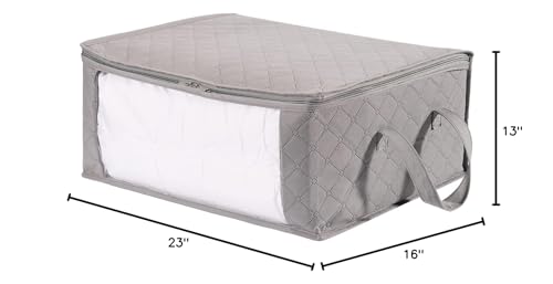 AzxecVcer 3 Pack Storage Bags,Foldable Storage Bag Organizers, Large Clear Window & Carry Handles,Under Bed Organizer Bag for Closets, Bedrooms for Comforters,Blankets,Clothes,Quilts and Towels, Gray)