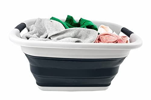 SAMMART 25L (6.6 Gallon) Collapsible Laundry Basket/Tub - Foldable Storage Container/Organizer - Portable Washing Bin - Space Saving Hamper, Water Capacity: 19L (5 Gallon) (Grey/Slate Grey)