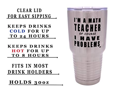 Rogue River Tactical Funny Math Teacher Problems Large 30oz Stainless Steel Travel Tumbler Mug Cup w/Lid School Professor Teaching Educator Gift