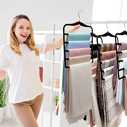 Closet Organizers and Storage,3 Pack Velvet Pants-Hangers-Space-Saving,Non Silp 5 Tier Scarf Jeans Closet Organizer,Dorm Room Essentials for College Students Girls Boys Guys,Organization and Storage