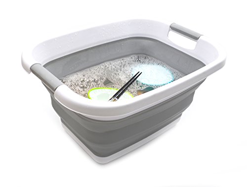 SAMMART Set of 2 - 25L (6.6 gallon)Collapsible Laundry Basket/Tub-Foldable Storage Container / Organizer-Portable Washing Bin - Space Saving Hamper, Water capacity: 20L (5.28 gallon) (2, Grey)