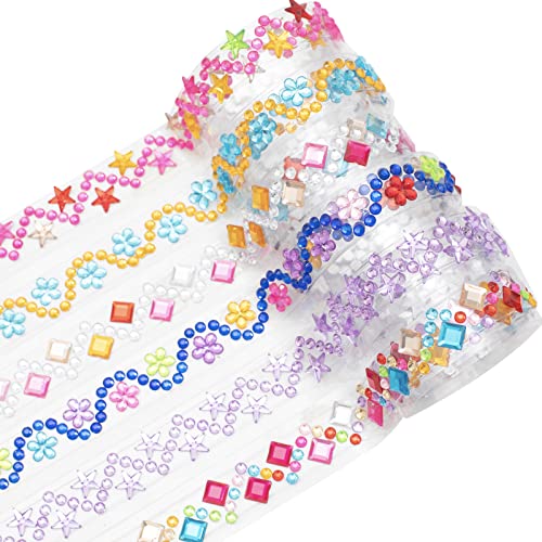 KAVIâ S 6 Rolls Rhinestone Tape Set Glitter Self-Adhesive Beads Tapes Bling Masking Stickers for Craft, Kids, Scrapbook, DIY, Gift Wrapping (Stars Rays), 18mm