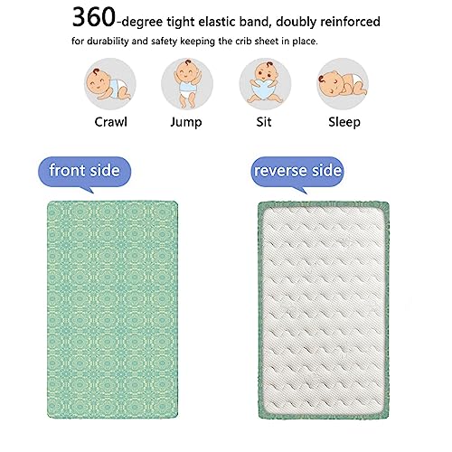 Damask Themed Fitted Crib Sheet,Standard Crib Mattress Fitted Sheet Toddler Bed Mattress Sheets - Baby Crib Sheets for Girl or Boy,28“ x52“,Pale Teal and Cream