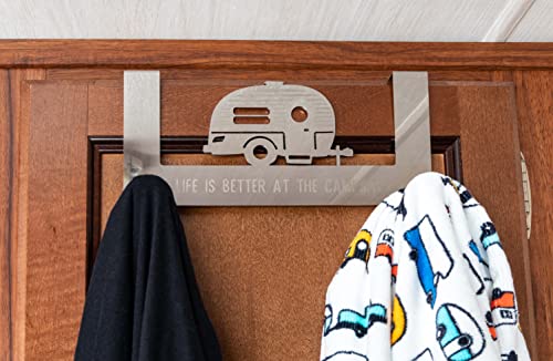 Camco Life is Better at The Campsite Over-The-Cabinet Hooks | Ideal for Small Spaces | Made of Durable Stainless Steel | (53381), Silver, Medium