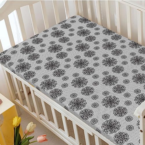 Dandelion Themed Fitted Crib Sheet,Standard Crib Mattress Fitted Sheet Soft Toddler Mattress Sheet Fitted - Baby Crib Sheets for Girl or Boy,28β x52β,Charcoal Grey White