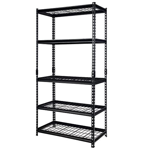 Pachira 36" W x 18" D x 72" H Adjustable Height 5-Shelf Steel Shelving Unit Utility Organizer Rack for Home, Office, and Warehouse, Black