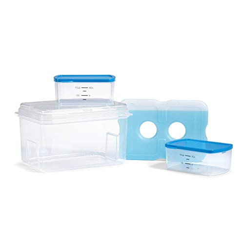 Fit & Fresh 216HL Entree Set with Ice Pack, 3 Reusable Portion Control Containers, BPA-Free, Microwave/Dishwasher Safe Lunch Box, Entrée, Blue