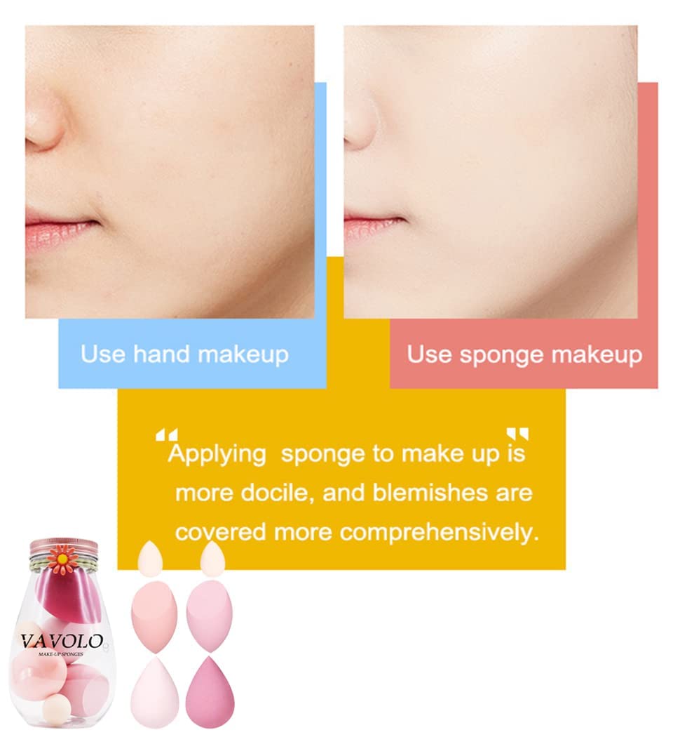 6pcs Daiso Pink Series Multi-color Makeup Sponge Set, Foundation Blending Beauty Blender, Flawless for Liquid Creams and Powders (A-PINK)