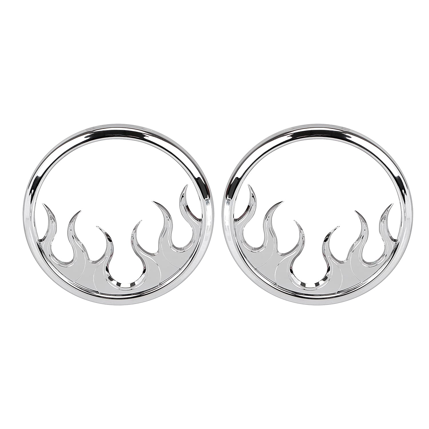 YDLMT 1 Pair Front Chrome Motorcycle Flame Speaker Grill Accent Trim Cover for Harley Touring Electra Street Glide Ultra Limited & Trike 2014-2023