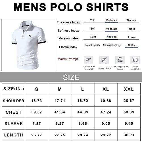 CEHT Mens Polo Shirts Short Sleeve Cotton Golf Polo Shirts for Men Slim Fit Casual Tops White
