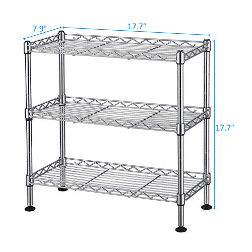 QXDRAGON 3-Shelf Storage Wire Shelves Heavy Duty 3 Tiers Standing Shelving Units Adjustable Metal Organizer Wire Rack, Zinc