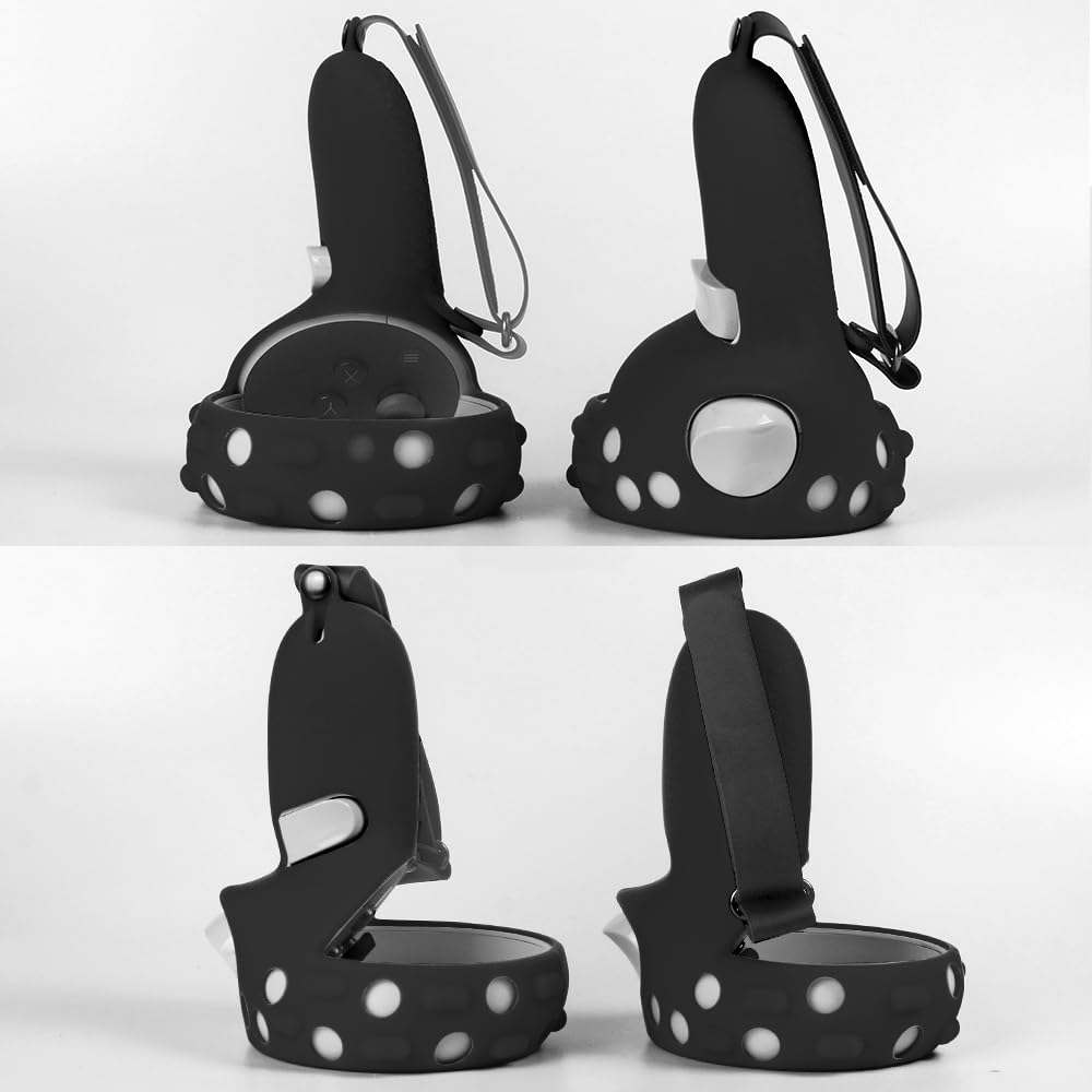 6 in 1 VR Headset and Controller Accessories Combo Set for Quest 2, VR Shell Protector Cover+Silicone Face Cover+Lens Protector Cover+Controller Protector Cover+Thumb Button Cap+Cleaning Cloth (Black)