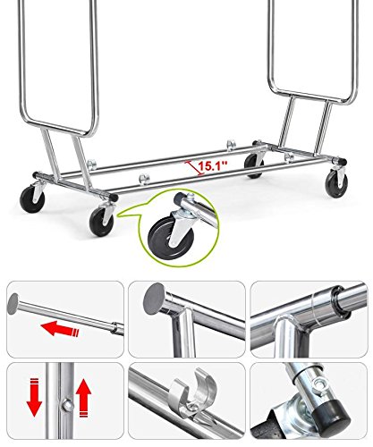 go2buy Commercial Clothing Garment Rolling Collapsible Rack Hanger Holder Double Rail