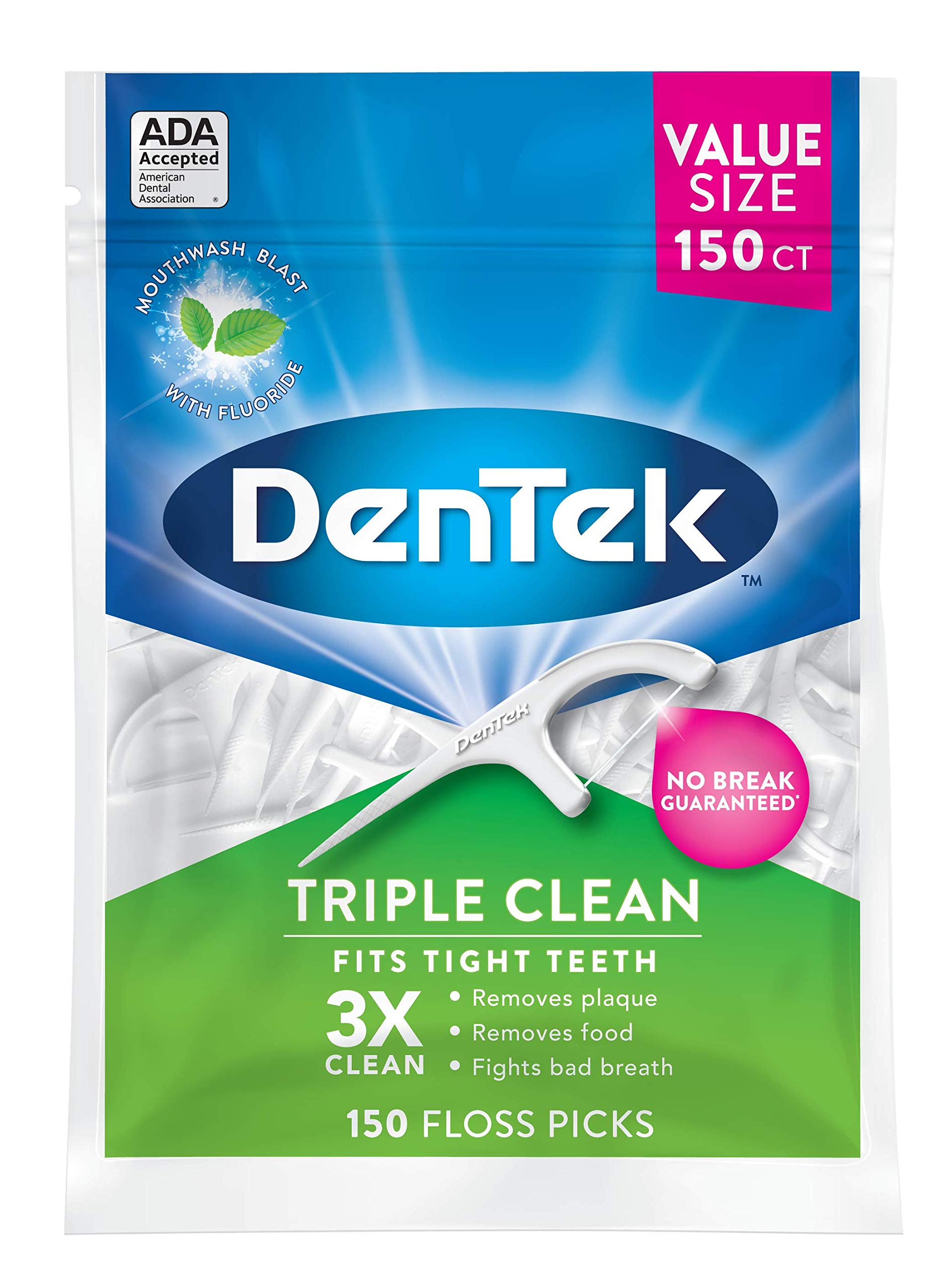 DenTek Triple Clean Floss Picks | No Break Guarantee | 150 Count