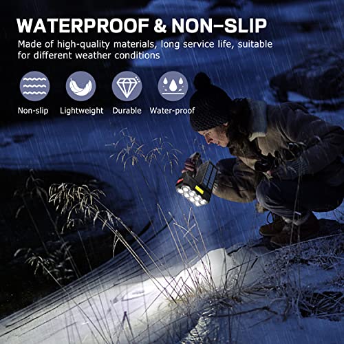 Solar Flashlight Rechargeable 8 LED Handheld with COB Sidelight, High Lumens 3 Modes Searchlight, Portable Lightweight Waterproof Spotlight for Fishing Outdoor Camping Emergencies