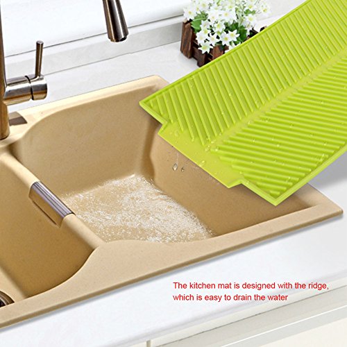 Dish Drying Mat, 15.35* 9.84inch Heat resistant Silicone Mat for Kitchen Counter, Slip Resistant Silicone Quick Dry Pad for Washing Dishes(Green)