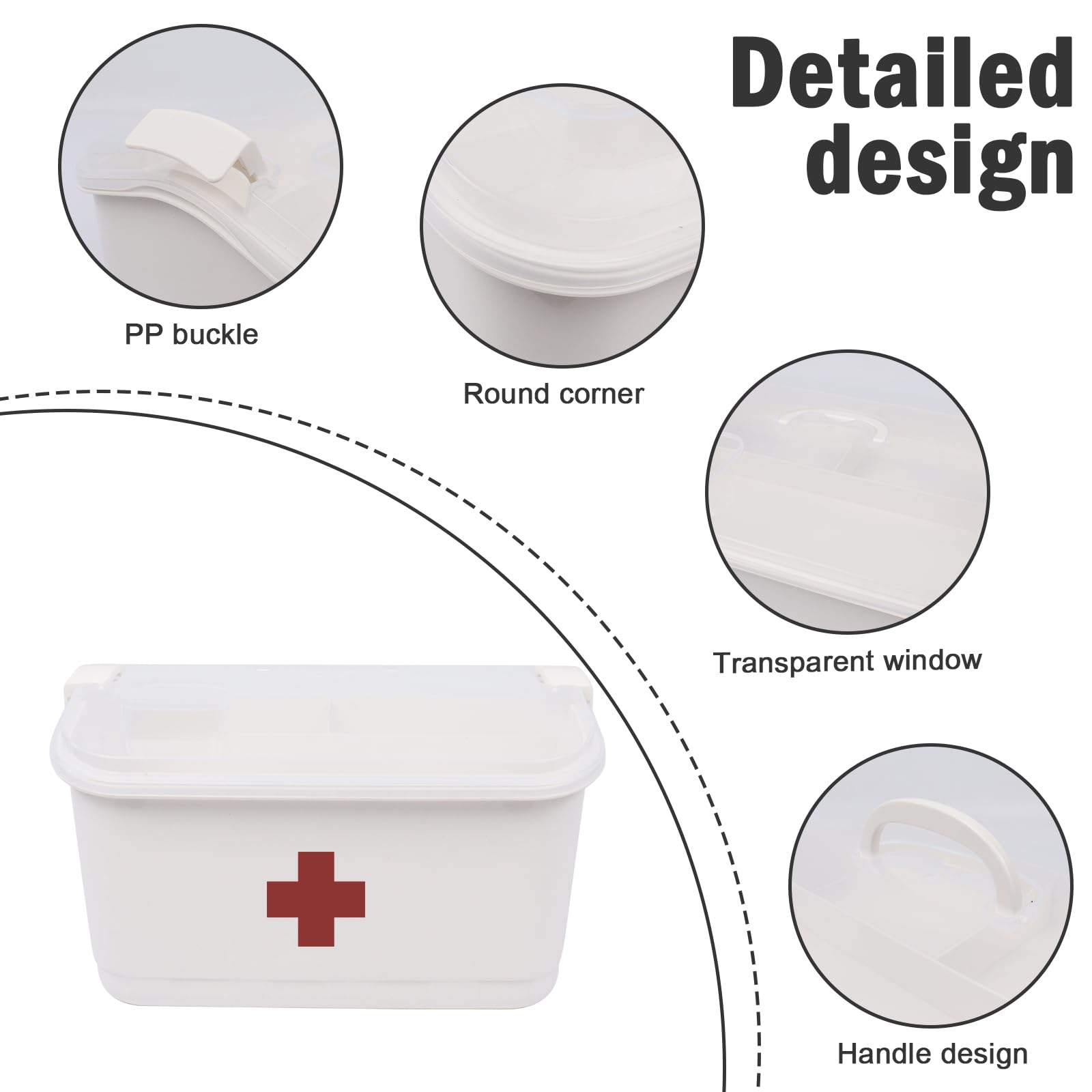 Xbopetda 2-Tier First Aid Box, Medicine Box Plastic, First Aid Kit Bin Empty, Medicine Storage Organizer with Snap Lid, Portable Medicine Kit Case Organizer for Home Emergency Tool Set (Cream White)
