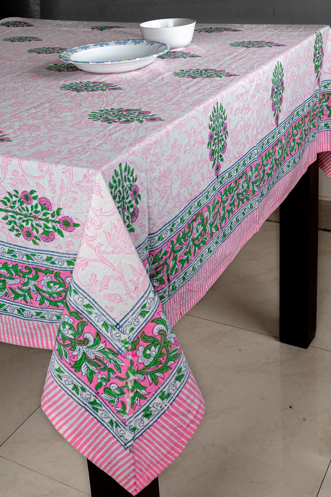 ABHOOH Hand Block Print Tablecloth for Rectangle Table, Block Print Table Cover for Kitchen Dinning Tabletop Decoration Parties Weddings Bithday Christmas (60 X 108 Inches)