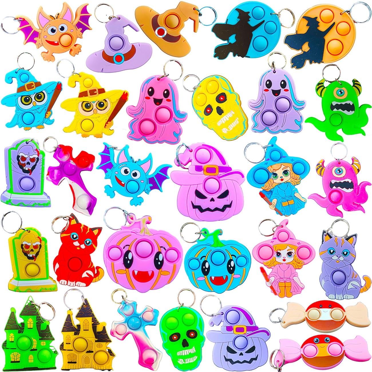 Roaqua Bulk 30 Packs Push Fidget Bubble Mini Pop Fidget for Teens and Kids,Small Birthday Halloween Party Favors Supplies and Classroom Student Prizes Gifts