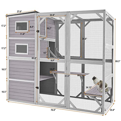 Cat House Outdoor Cat Enclosures 77" Large Catio with Run Cat Cage with Platforms Kitty Playpen,4 Tiers