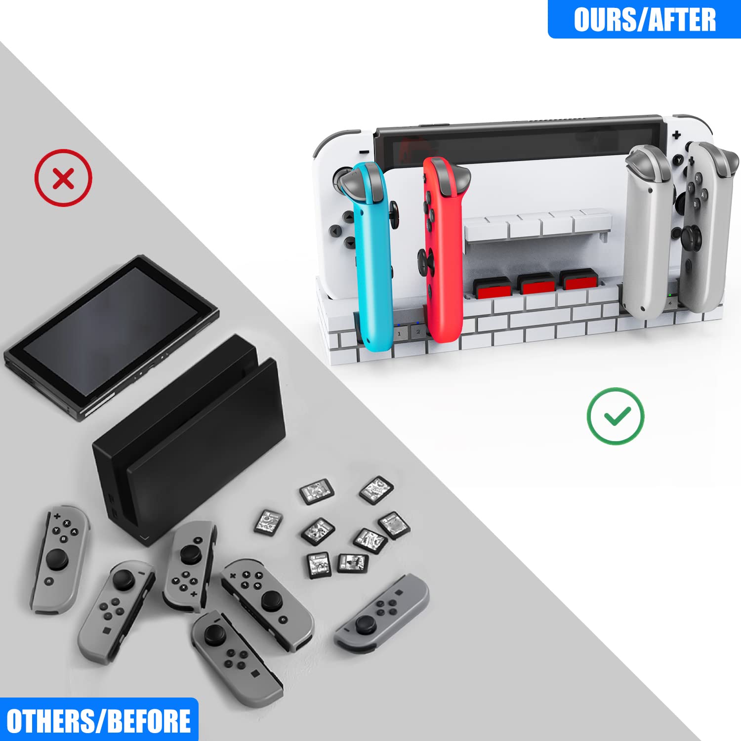 IQIKU Joy Con Charging Dock for Switch/Switch OLED, JoyCon Charger, Switch Controller Charger Available to Charge 1-6pcs Joycons&Holder of 8 Game Cards