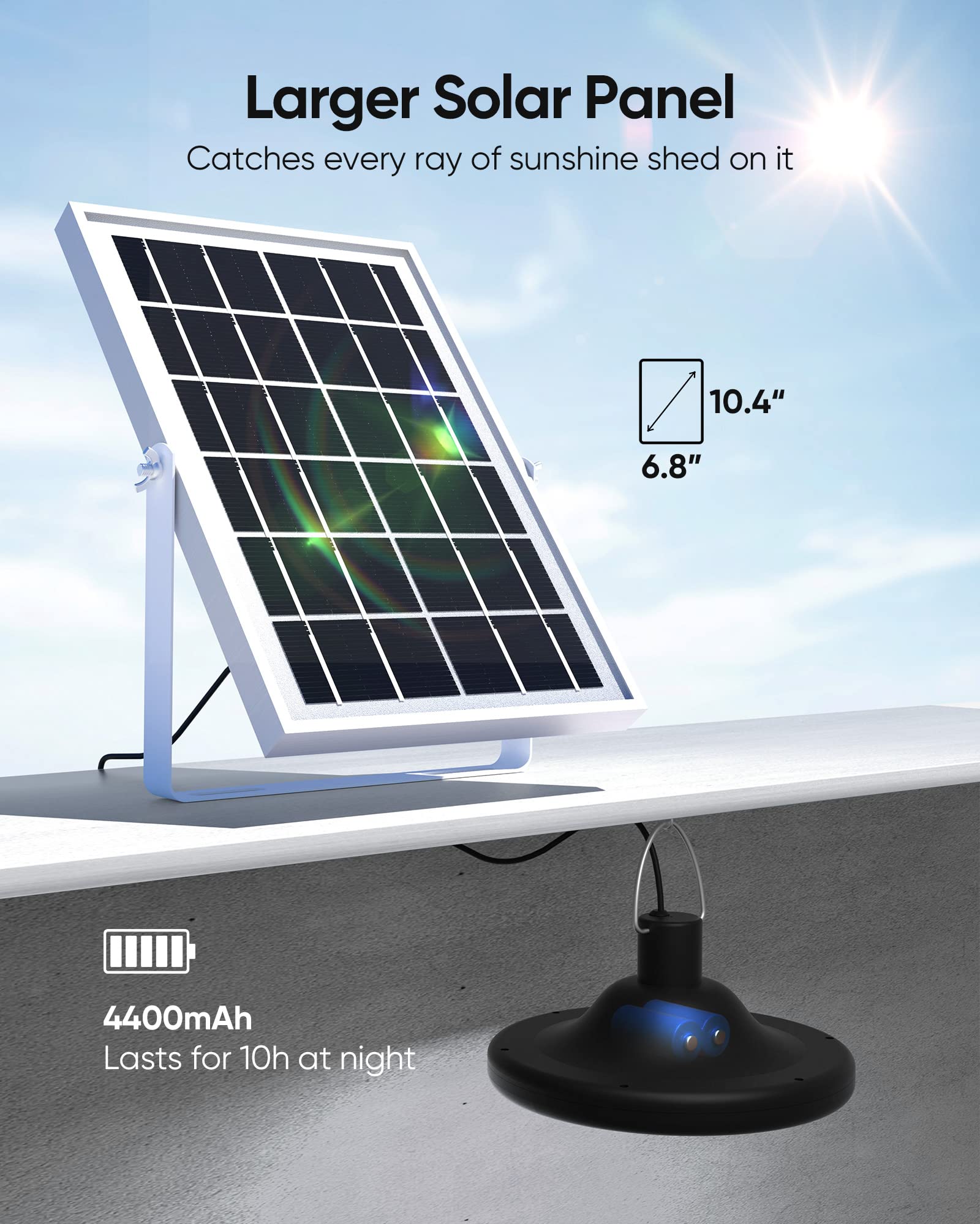 JACKYLED Solar Shed Light Motion Sensor,Solar Pendant Light Indoor Outdoor Solar Security Light with Remote Control 16.4Ft Extension Cord for Home Chicken Coop Garage Barn, Cool White