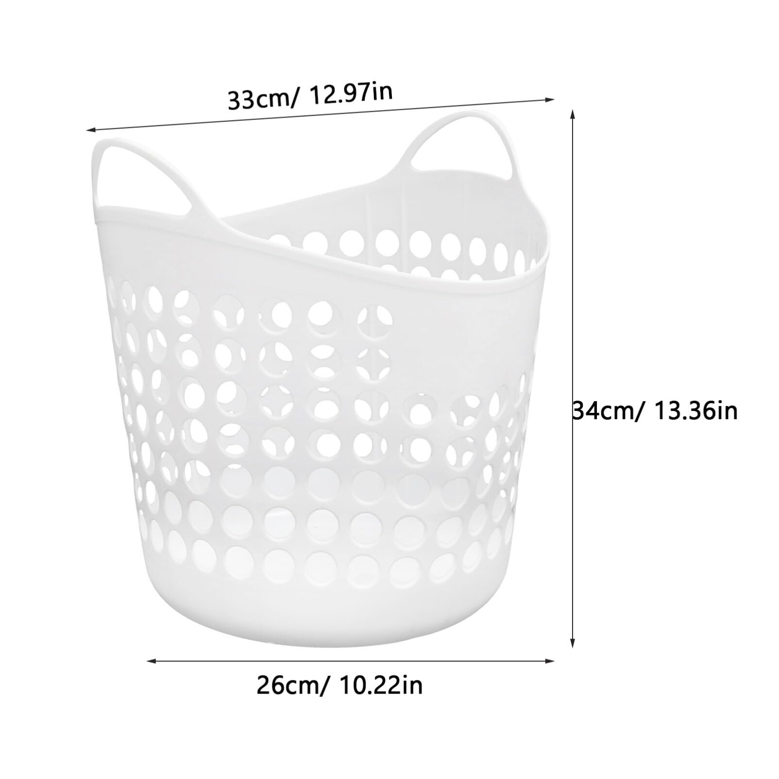 Amosfun Flexible Laundry Basket, Hollow Laundry Baskets With Handle Wide Mouth Hamper Plastic Dirty Clothes Storage Basket Toy Bin for Clothes Bedroom Storage, White 30L