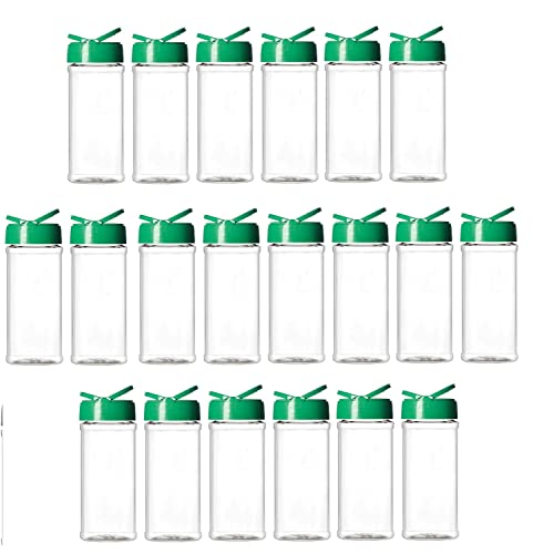 Nakpunar 20 pcs, 8 fl oz Clear Plastic Spice Jars with Black Cap and Sifter Shaker Orifice Disc PET, BPA Free, Made in USA