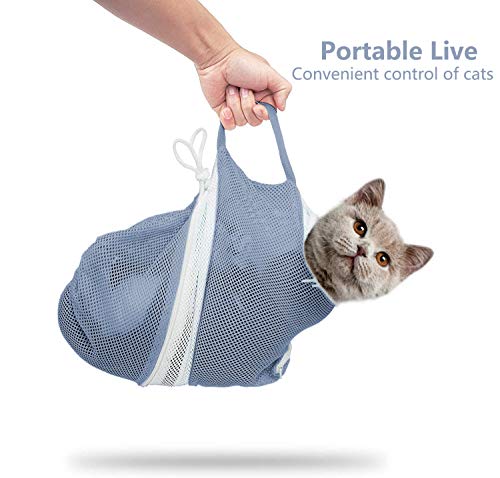 Cat Bathing Bag, Adjustable Breathable Anti-bite & Anti-Scratch Cat Shower Mesh Grooming Bag for Pet Dogs & Cats, Grey, (G123)