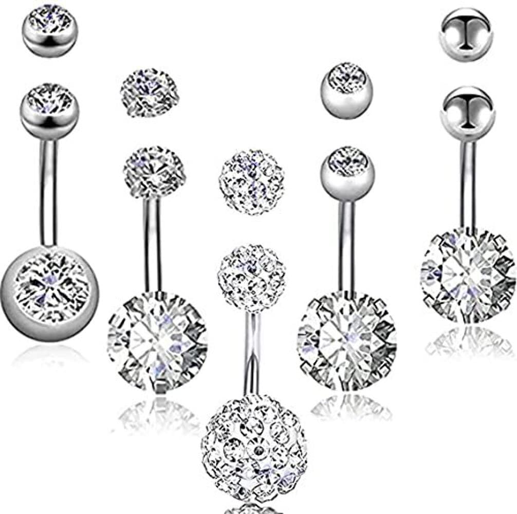 5 PCS 14G Stainless Steel Belly Button Rings for Women Girls, YEELONG 5 Style Silver Navel Piercing Body Piercing Jewelry