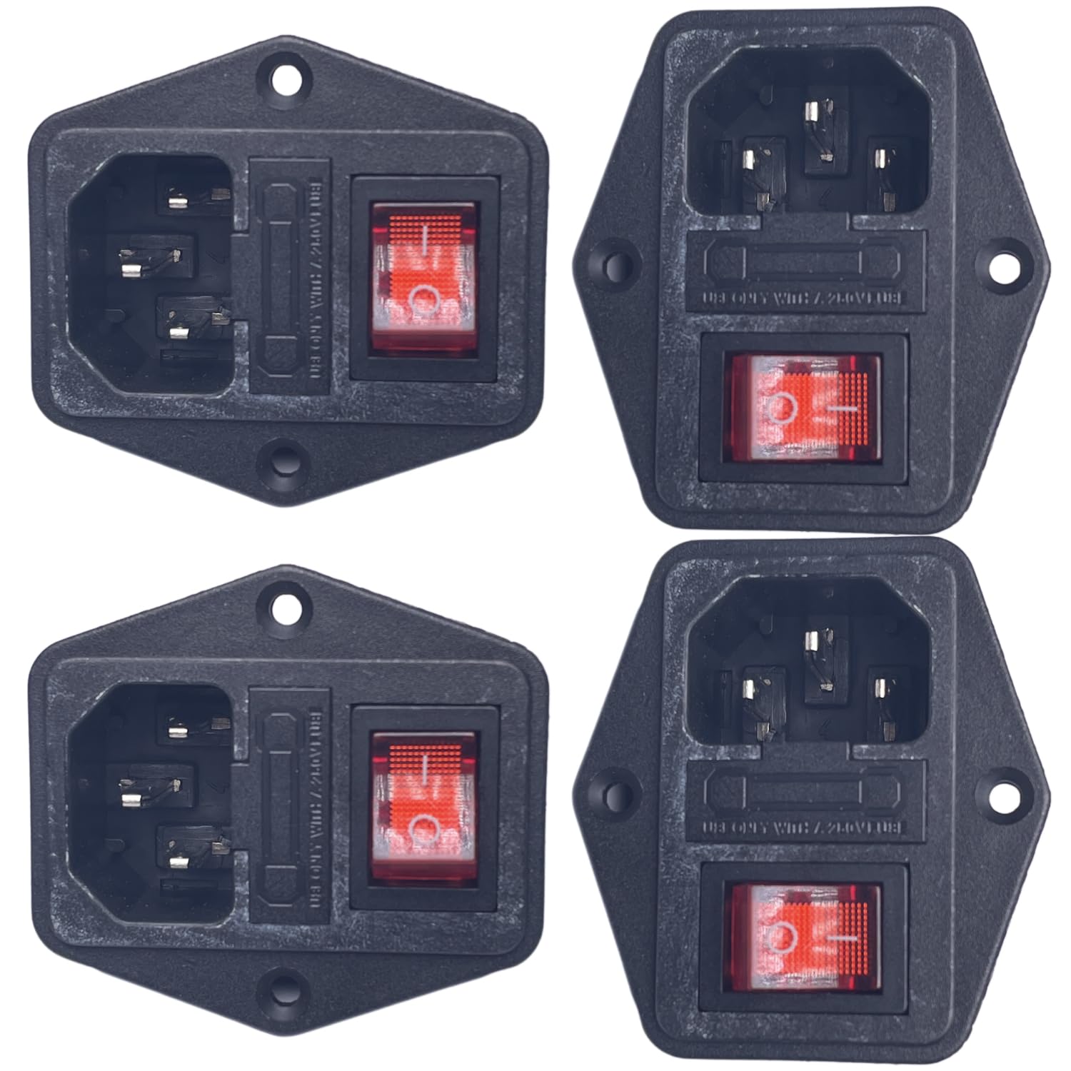 CESS AC Power Socket Inlet Module, 4 Pack, 10A 250V, Male Plug with Fuse Switch