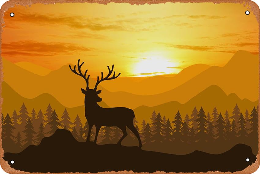 deer on the hill Vintage Metal Tin Sign Retro Style Wall Plaque Decoration Metal Sign 8x12 inch