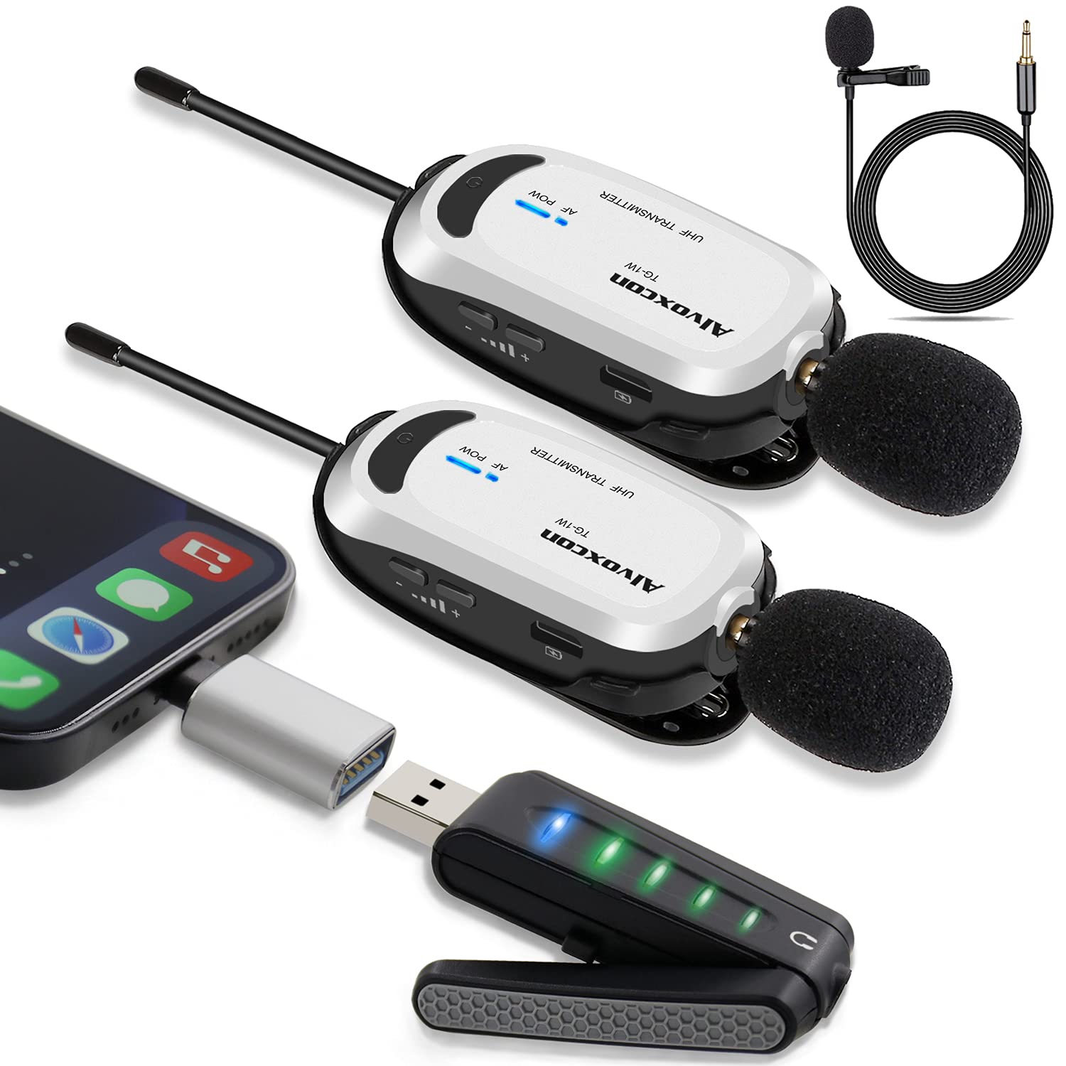 Alvoxcon Wireless lavalier Microphone for Computer USB Dual Lapel Mic System for Android, PC, Laptop, Speaker, Podcasting, Vlog, YouTube, Conference, Vocal Recording, (with Monitor Jack)…