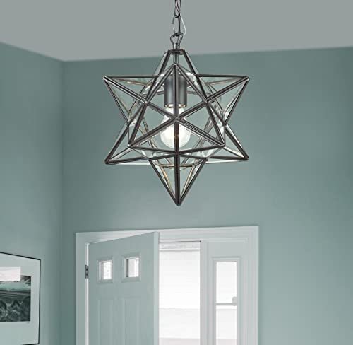 Elk 9-Inch Moravian Star Pendant - 145-001 Mini Pendant in Clear Glass and Oil Rubbed Bronze – LED Bulb, Dimmer and Smart Switch Compatible - Farmhouse and Eclectic Room Décor - Ceiling Light Fixture