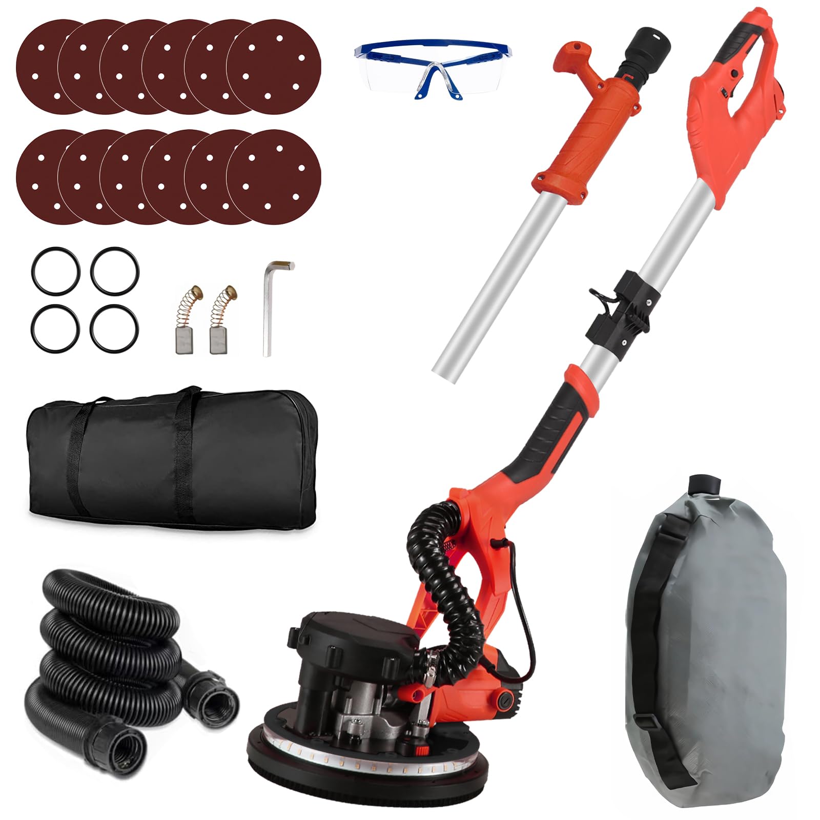 Drywall Sander with Vacuum, 950W High Power Foldable Popcorn Ceiling Removal Tool, 7-Speed Variable, 900-2600RPM, with LED Light and 12 Grinding Wheels, Retractable Handle, for Sanding Walls, Floors
