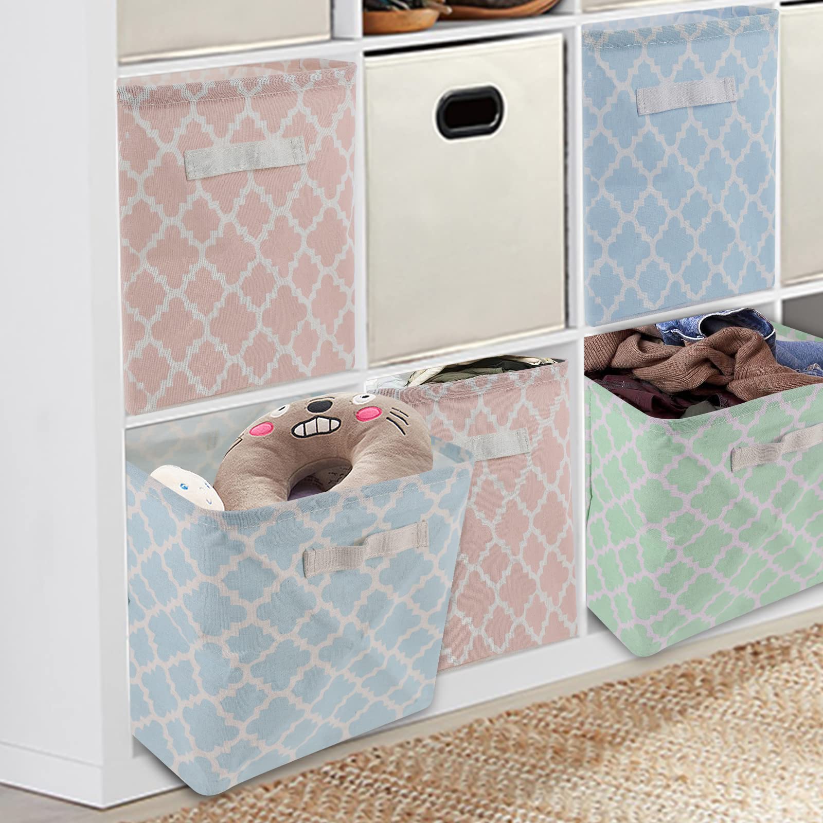 AGRUYO 11x11 Cube Storage Bin Baskets, Collapsible Canvas Nursery Bins with Handles, Cube Fabric Storage Boxes for Kids' Toy, Laundry, Clothing, Books, 6 Pack, Baby Blue