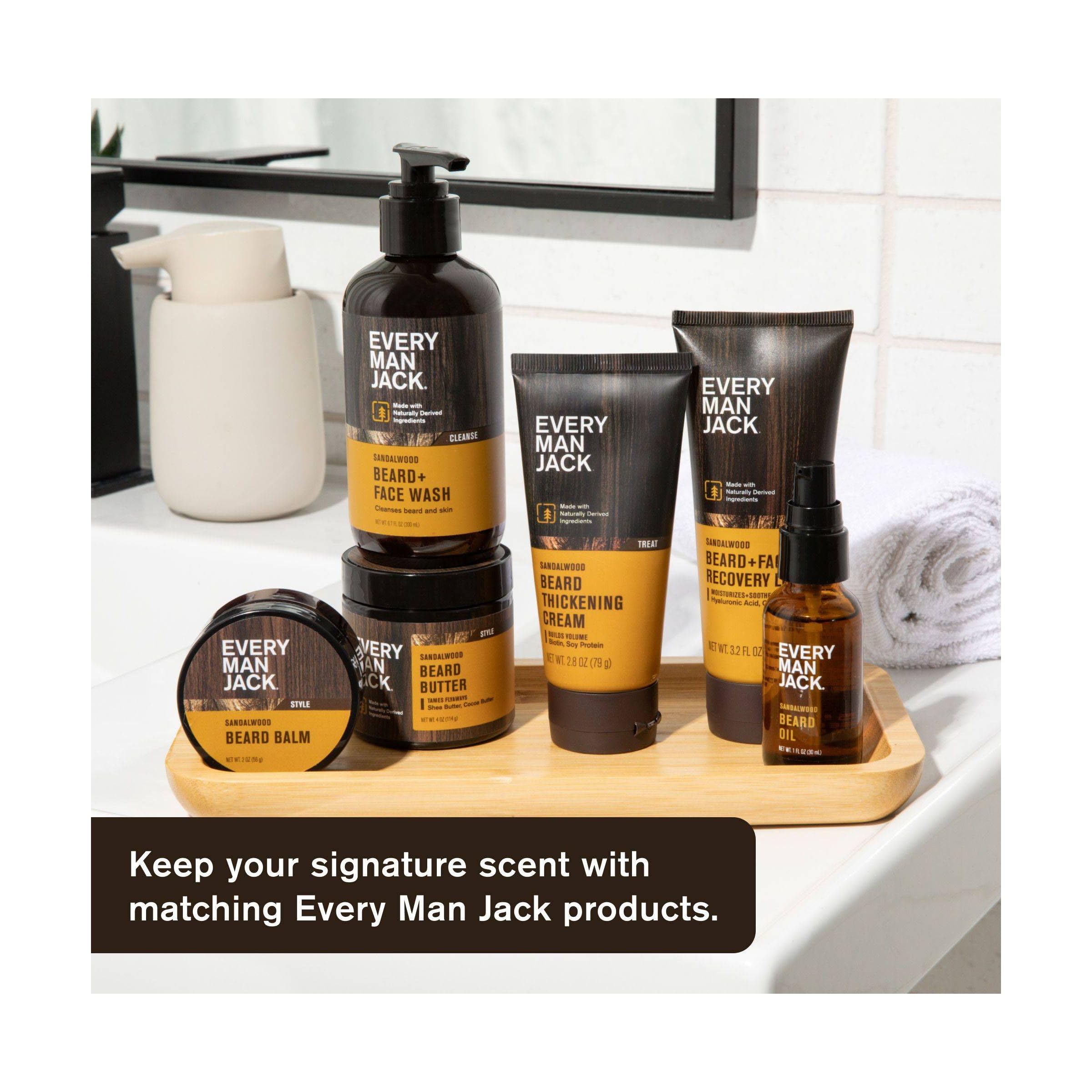 Every Man Jack Beard + Face Wash - Subtle Sandalwood Fragrance - Deep Cleans, Conditions, and Softens Your Beard and Skin Underneath - Naturally Derived with Aloe and Coconut - 6.7-ounce (EmjBeardWashParent)