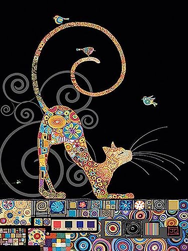 cat Stretch Boho Cross Stitch Kits- Counted Cross Stitch Pack Stamped Cross-Stitch Needlepoint Counted Kits Beginners,Embroidery Kit Arts and Crafts for Home Decor/8x12 inch
