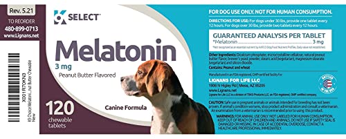 K9 Choice 3 mg Melatonin - Adrenal Support and Sleep Support for Dogs - 120 Peanut Butter Flavored Melatonin Tablets Dogs Love!