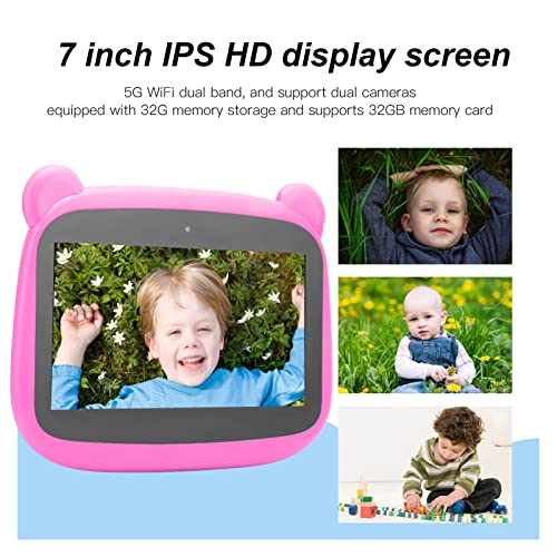 7 Inch Tablet, Kids Tablet Little Bear Shaped 2GB 32GB 5000mAh Octa Core CPU, Toddler Tablet 5G WiFi Dual Band 100‑240V (US Plug)