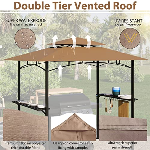 8'x 5' Grill Gazebo Canopy - Outdoor BBQ Gazebo Shelter with LED Light, Patio Canopy Tent for Barbecue and Picnic
