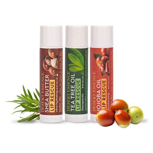 Desert Essence Lip Rescue Therapeutic with Tea Tree Oil - 0.15 Oz - Pack of 4 - Antiseptic Balm - For Cracked Lips, Cold Sores - For Softer, Smoother Lips - Unscented - Vitamin E - Aloe Vera