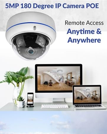 HD 5MP 4MP PoE IP 180 Degree Wide Angle Dome CCTV Security Camera 1.7mm Fisheye Lens Outdoor/Indoor H.265 with Mic/Audio Night Vision Surveillance Network Camera