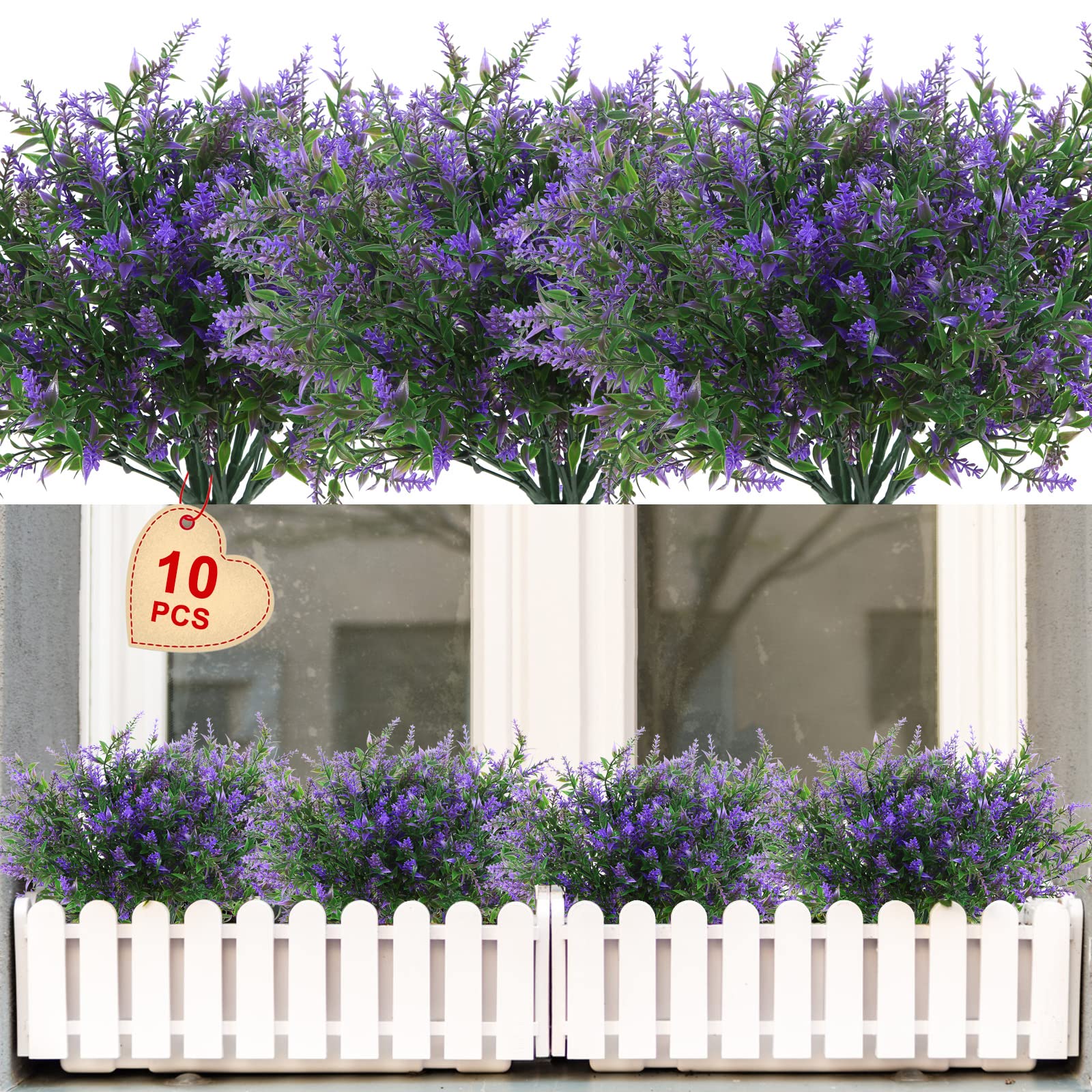 MCH 10Pcs Artificial Lavender Flowers Plants Faux Shrubs Plastic Plants for Home Outdoor Garden Porch Window Box Décor (Purple)