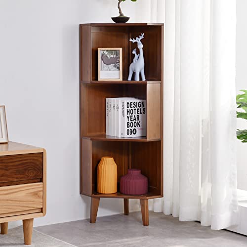 Maydear 3 Tier Corner Shelf, Rustic Corner Storage Rack Plant Stand Small Bookshelf for Living Room, Home Office, Kitchen, Small Space