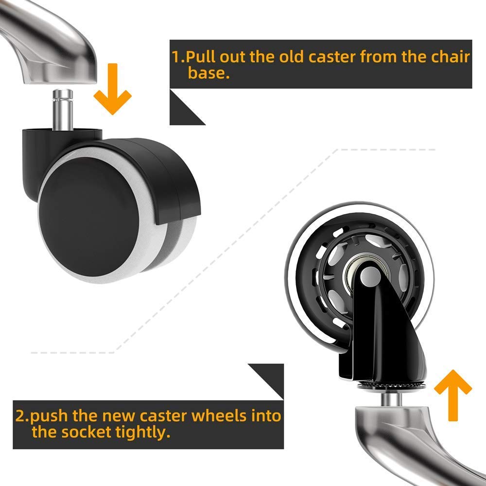 5-Pack Office Chair Wheels, Sturdy Rubber Caster Wheels for All Floors, Hardwood & Carpet, Universal 7/16" Stem
