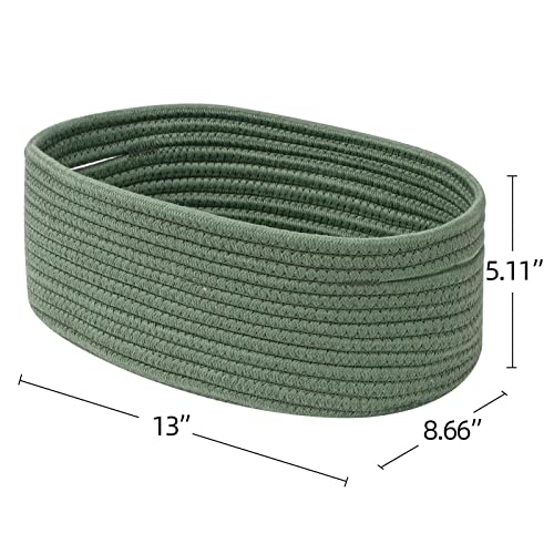 Kriitools Shelf Storage Baskets for Organizing|Decorative Basket for Closet Storage|Toy Baskets&Bins|Small Woven Rope Baskets-13x8.66x5.11’’,Durable&Stylish,Oval 3 Packs Green